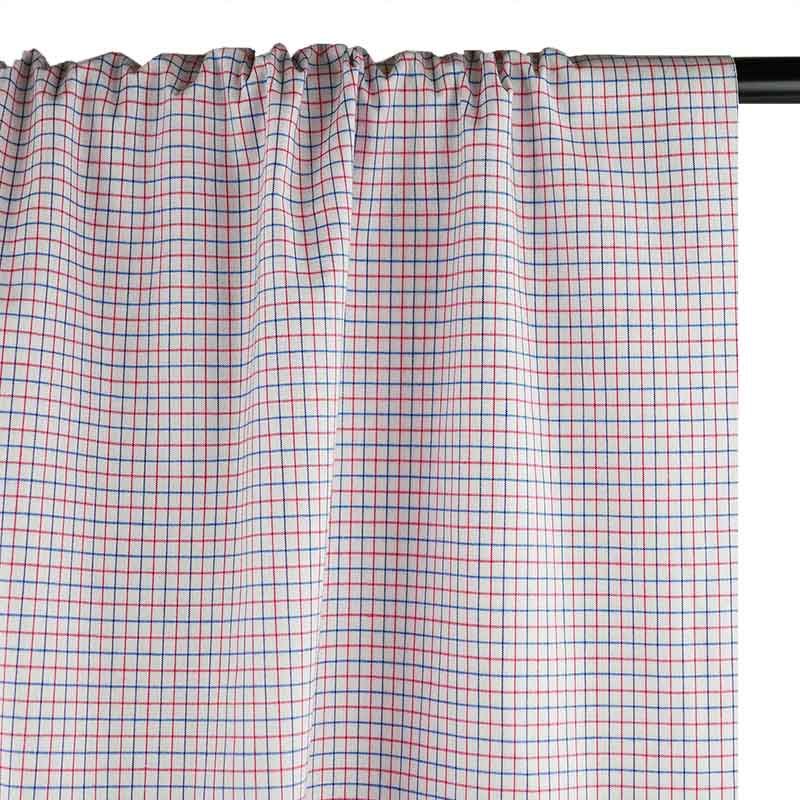Tissu toile de coton quadrillée carreaux - bleu et rouge