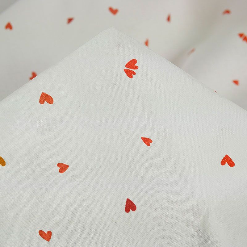 Tissu popeline coton minis coeurs rouges - blanc