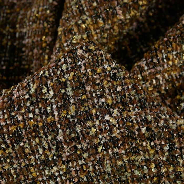 Tissu lainage tweed lurex haute couture - marron