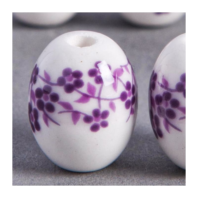 Perle en Céramique Fleurie Ovale Violette - Élégance florale pour vos créations de bijoux